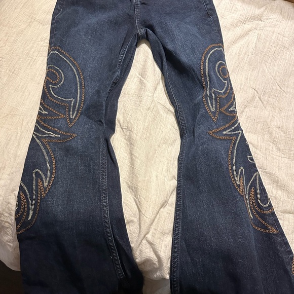 Shyanne | Jeans | Shyanne Dark Blue Flare Jeans With Tan Embroidery ...